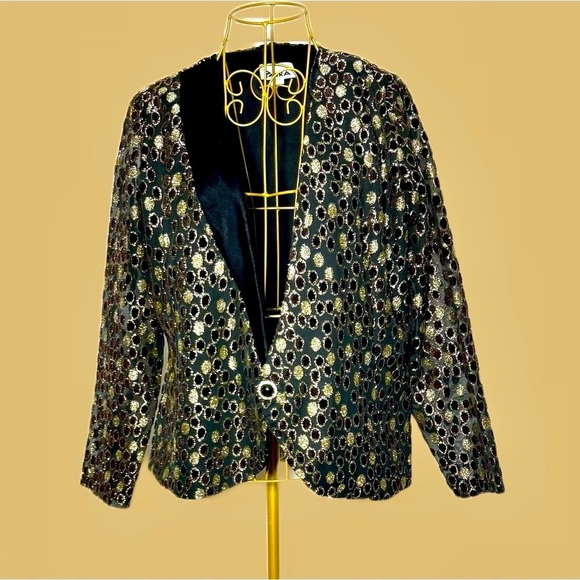 Patra | Jackets & Coats | Vintage Patra Blazer In Black Gold With ...